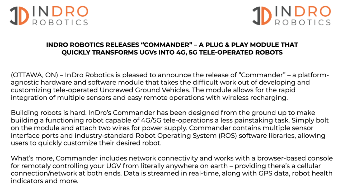 InDro launches monthly newsletter - InDro Robotics